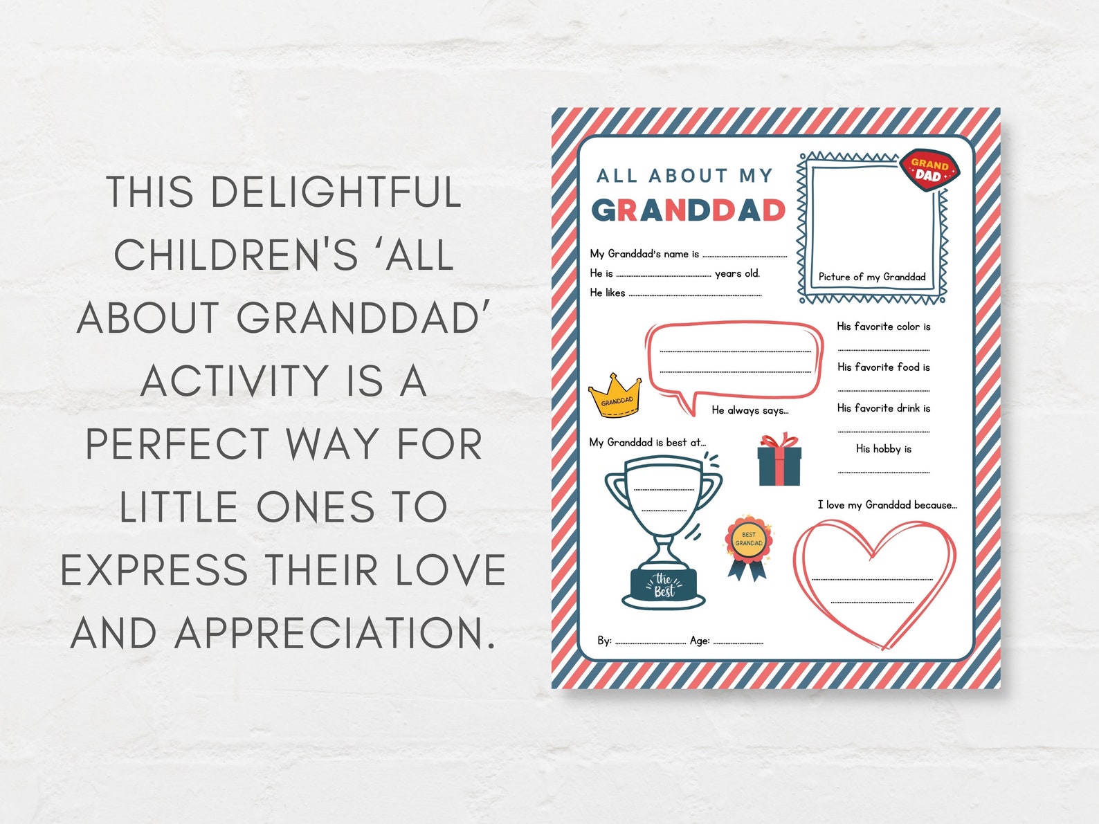All About My Granddad, Granddad Printable, Granddad Birthday, Kids ...