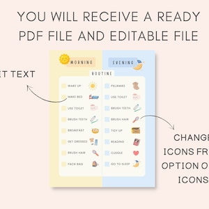 Editable Morning Routine Chart, Evening Routine Chart, Daily Routine, Routine Checklist, Routine ...