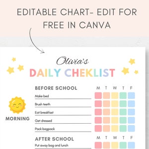 Kids Daily Checklist, Kids Daily Schedule, Editable Kids Daily ...