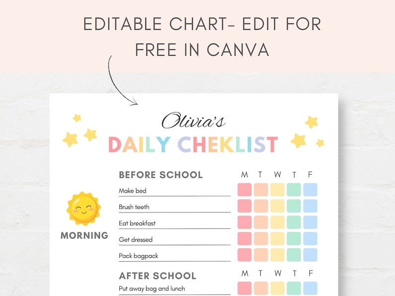 Kids Daily Checklist, Kids Daily Schedule, Editable Kids Daily ...
