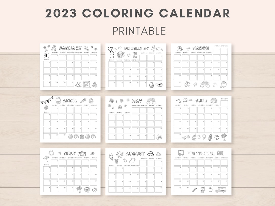 Coloring Calendar 2023, Kids Calendar, Academic Calendar, Homeschool ...