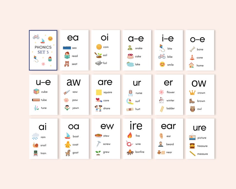 Phonics Flashcards, Set 1, Set 2, Set 3, Phonics Printable, Printable ...