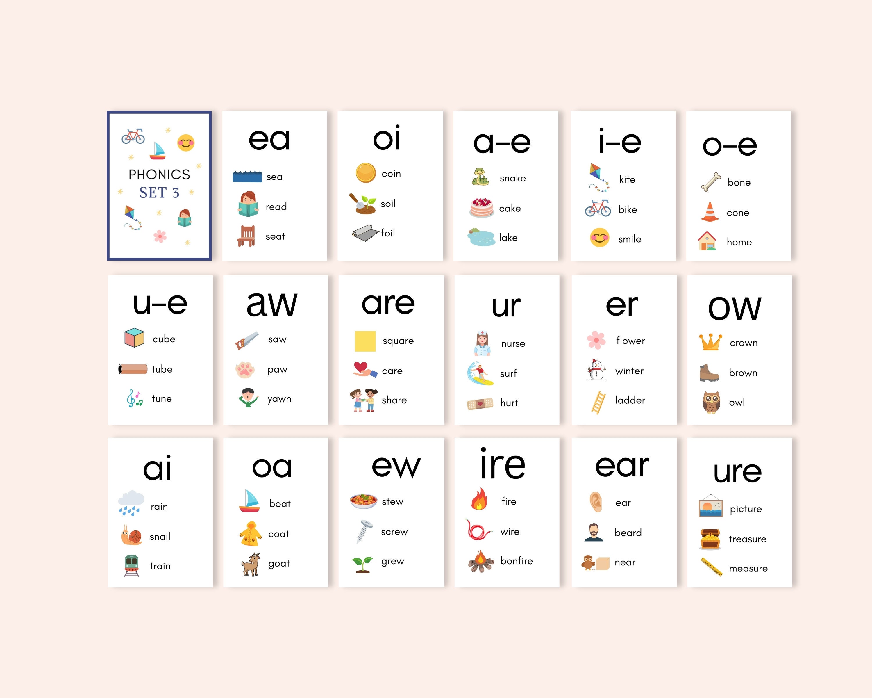 Phonics Flashcards, Set 1, Set 2, Set 3, Phonics Printable, Printable ...