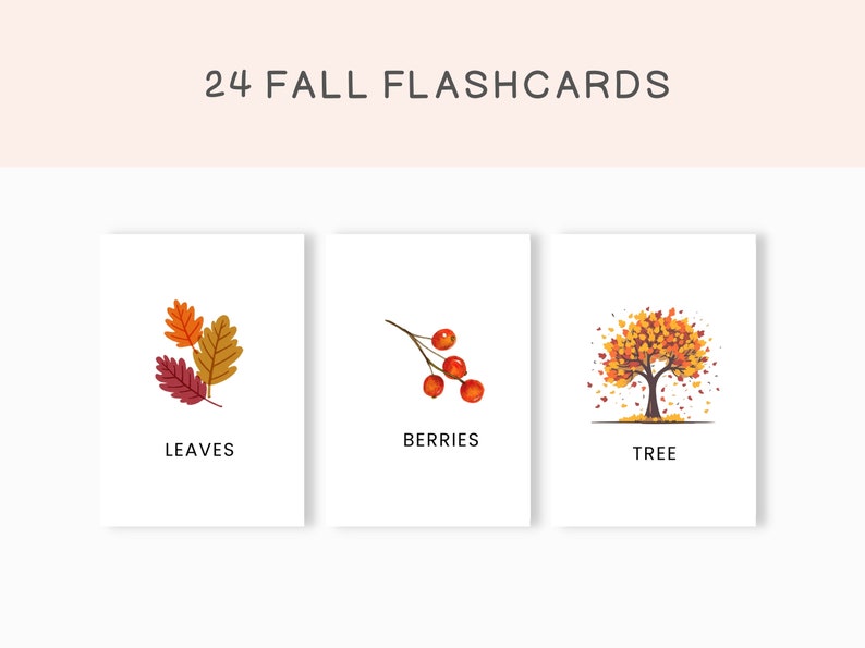Fall Flashcards Printable, Autumn Flashcards, Nature Cards, Fall ...