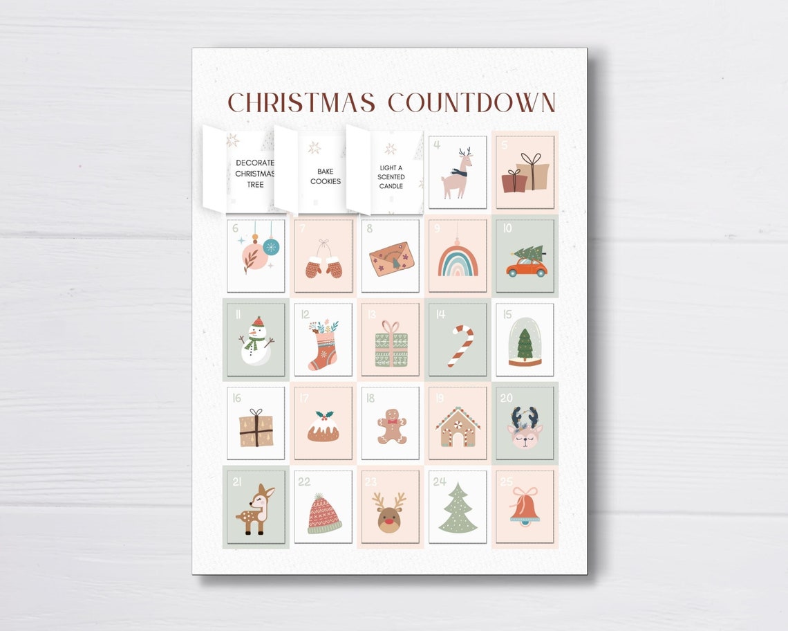 Advent Calendar Printable, Boho Advent Calendar, Christmas Countdown ...