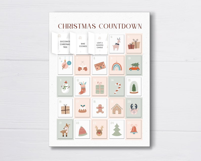 Advent Calendar Printable, Boho Advent Calendar, Christmas Countdown ...