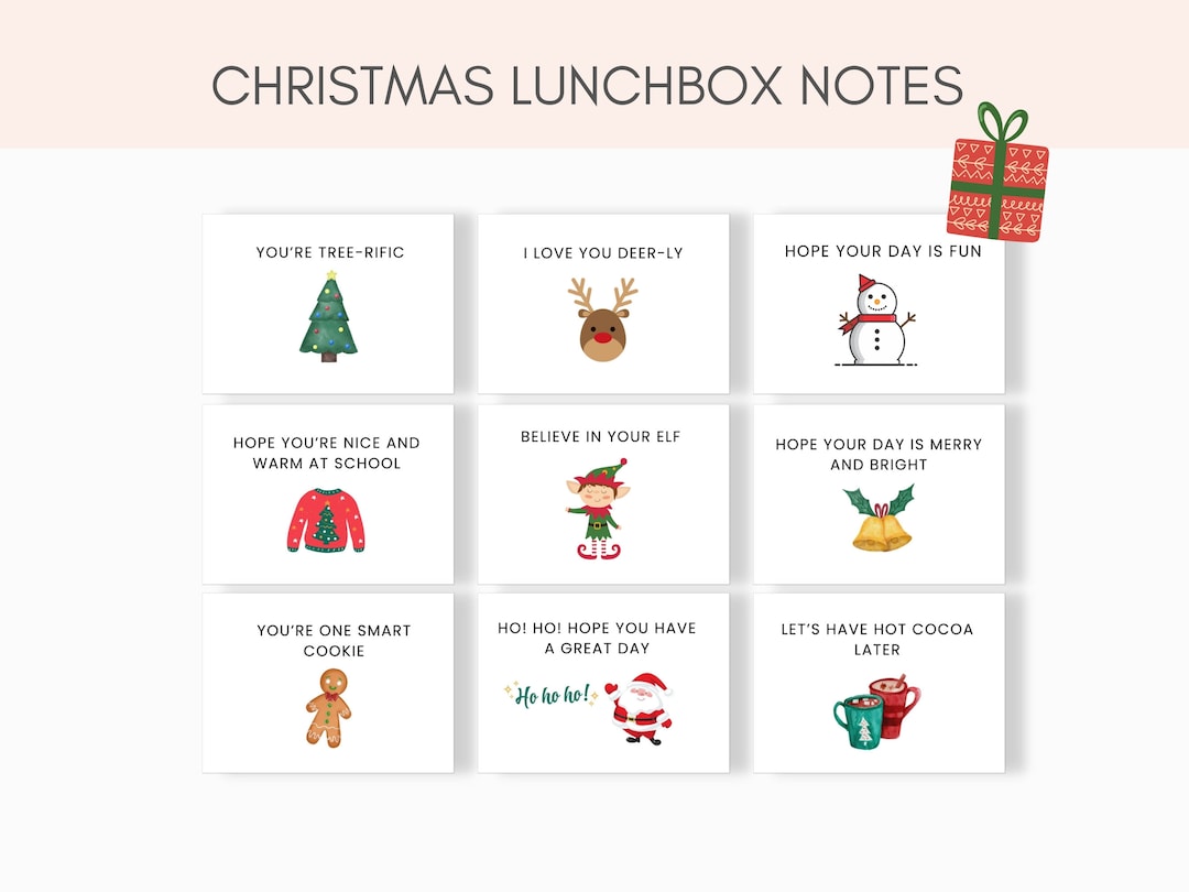 Christmas Lunchbox Notes, Lunch Notes for Kids, Cute Lunchbox Notes ...