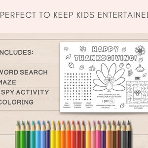 Thanksgiving Placemat Printable, Thanksgiving Activity Placemat, Kids ...