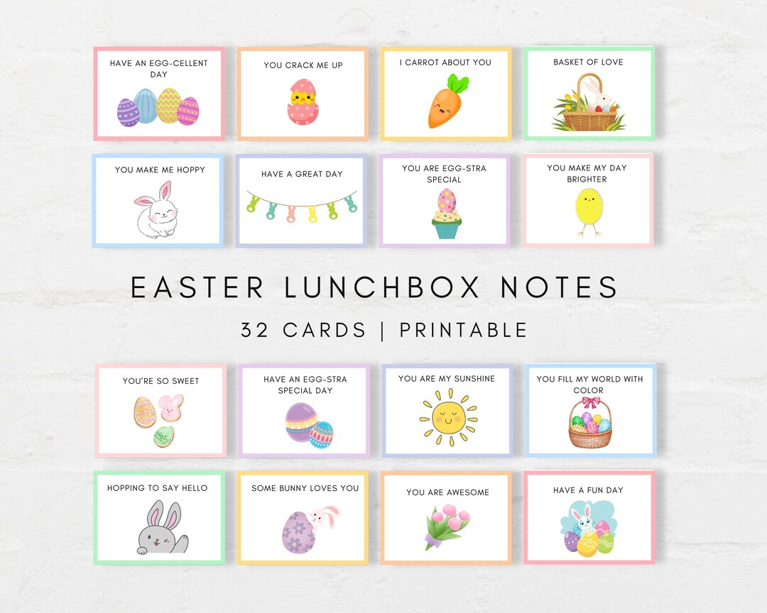 Easter Lunch Box Notes, Lunch Box Notes Printable, Lunch Notes for Kids ...