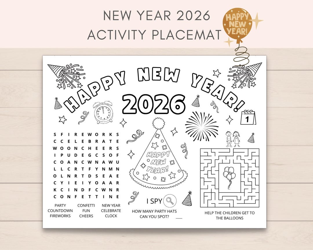 New Year 2026 Activity Placemat, New Year 2026, Kids Activities, Kids ...