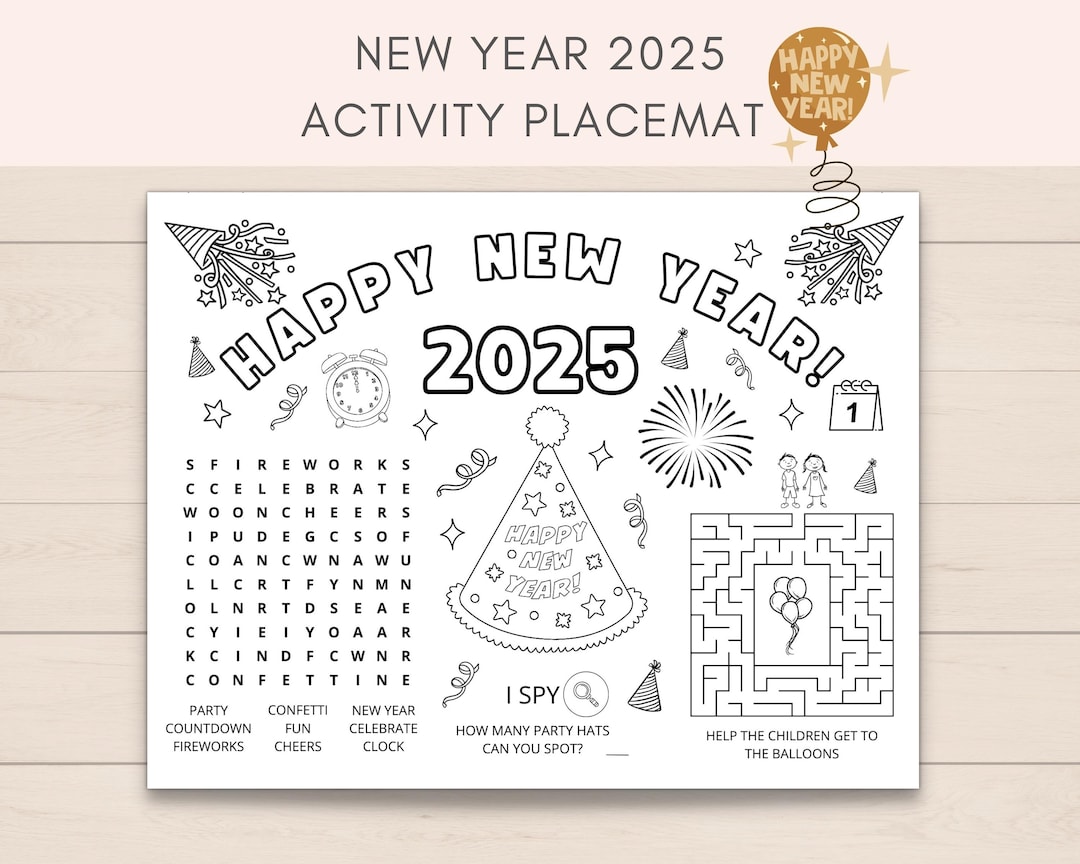 New Year 2025 Activity Placemat, New Year 2025, Kids Activities, Kids ...