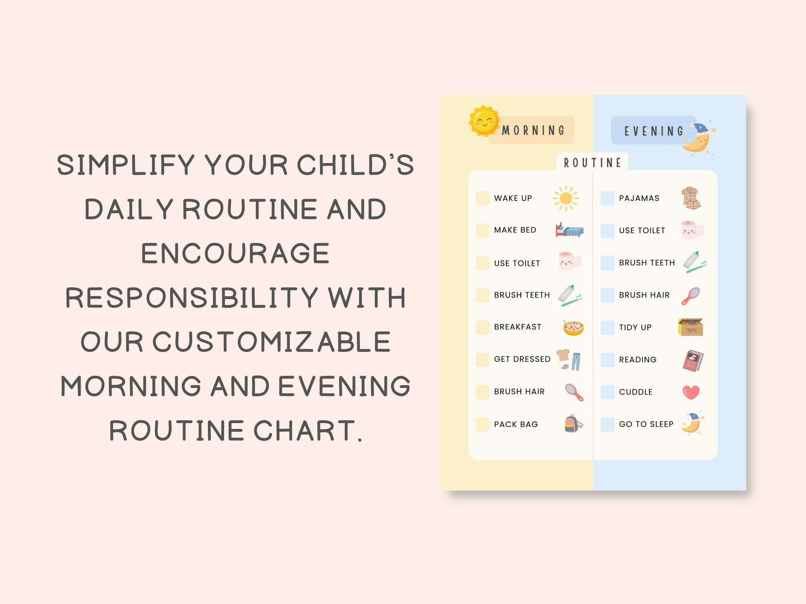 Bedtime Routine Chart, Editable Routine Chart, Daily Routine, Kids ...