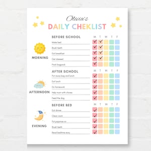 Kids Daily Checklist, Kids Daily Schedule, Editable Kids Daily ...