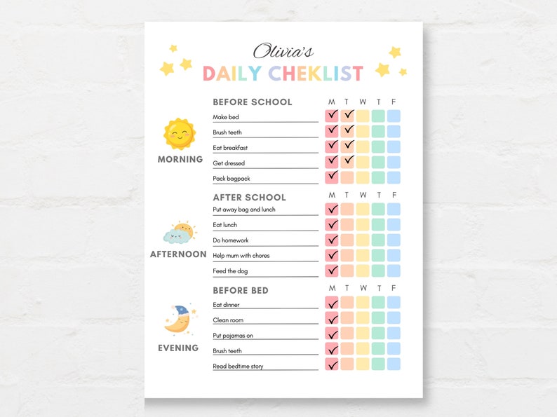 Kids Daily Checklist, Kids Daily Schedule, Editable Kids Daily ...