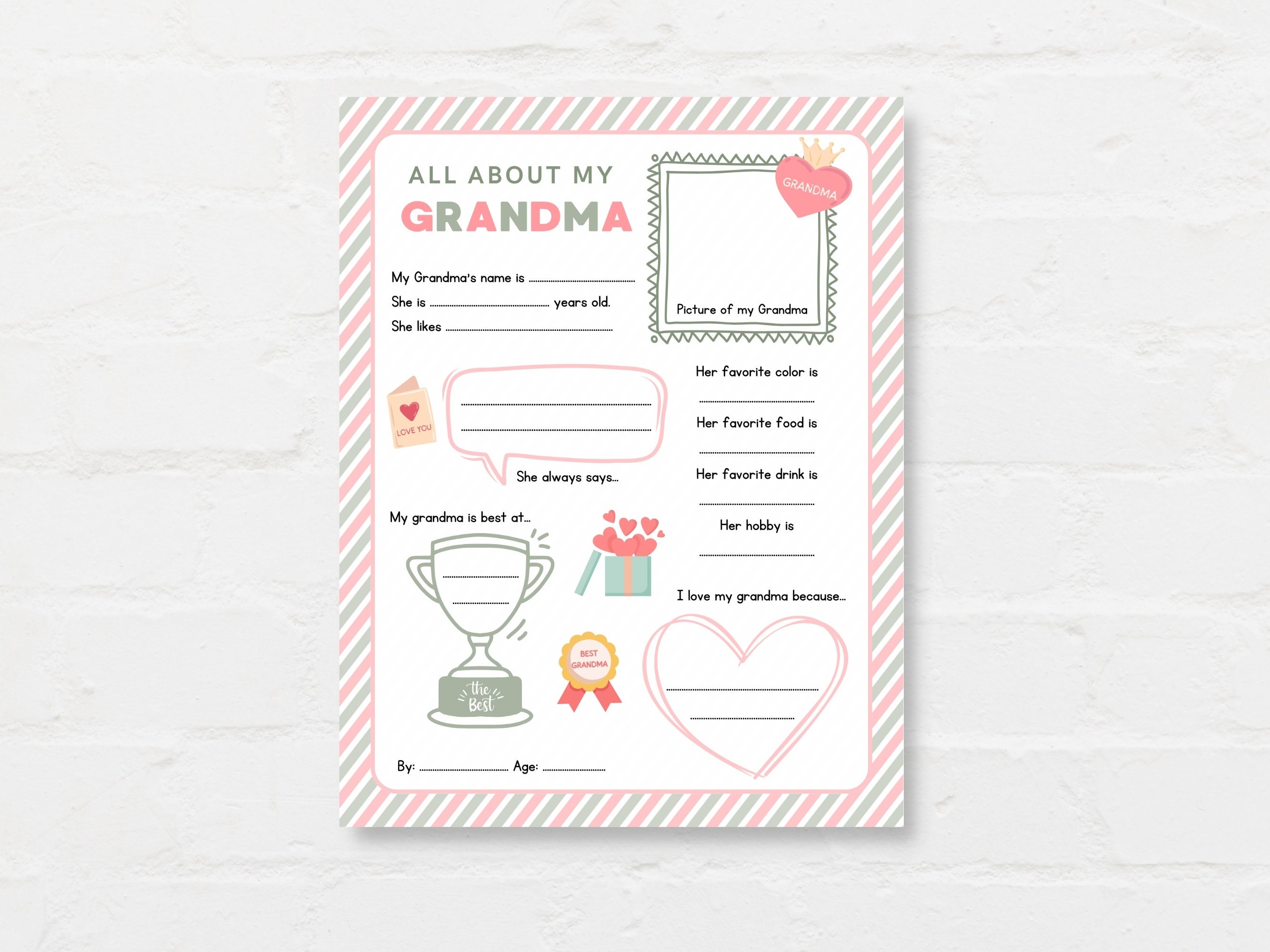 All About My Grandma, Grandma Printable, Grandma Birthday, Kids Grandma ...