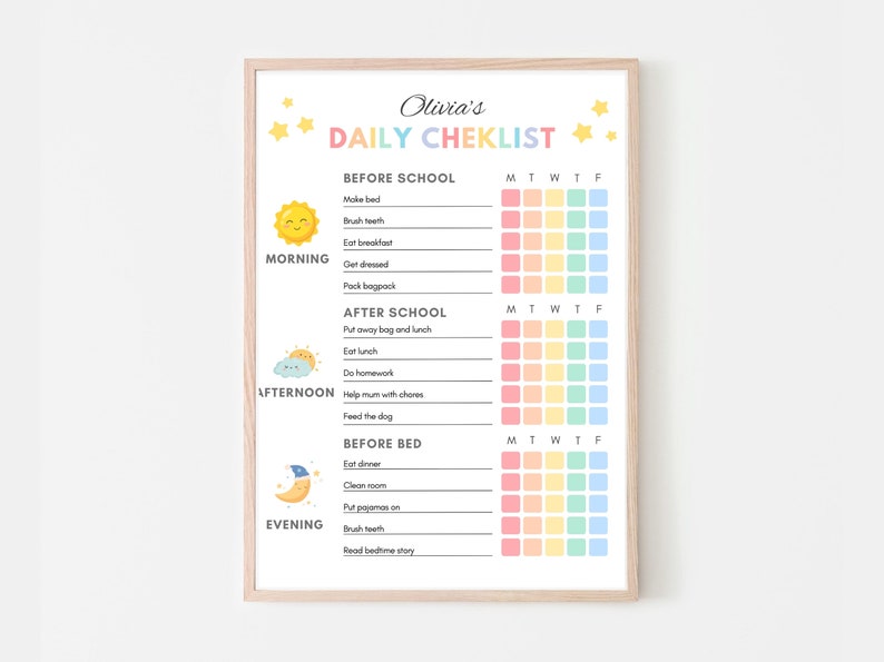 Kids Daily Checklist, Kids Daily Schedule, Editable Kids Daily ...