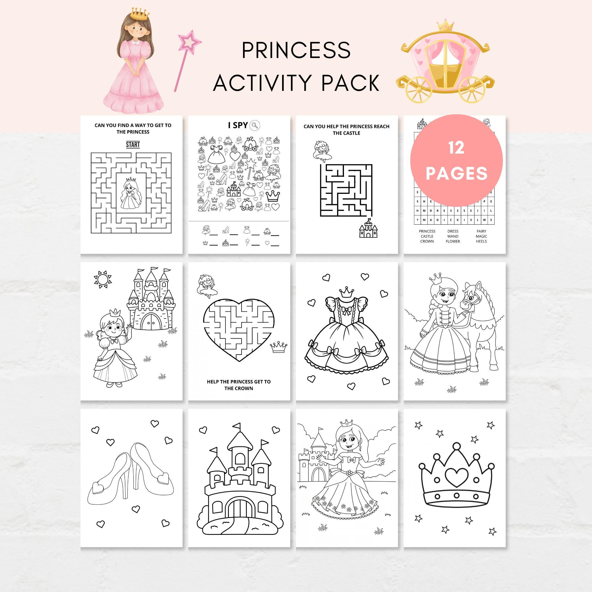 Princess Activity Pack, Princess Coloring Pages, Princess Activity ...