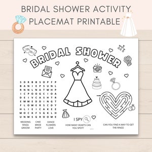 Bridal Shower Activities, Bridal Shower Activity Placemat, Printable ...