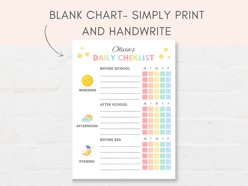 Kids Daily Checklist, Kids Daily Schedule, Editable Kids Daily ...
