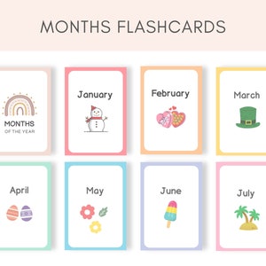 Months of the Year Flashcards Flashcards Printable Months - Etsy UK