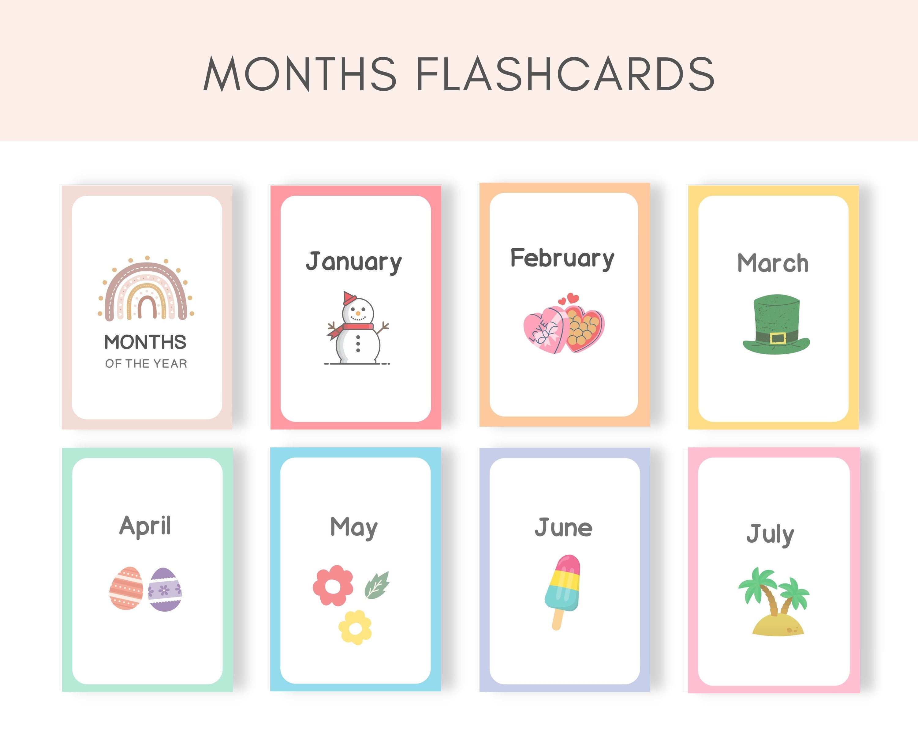 Months of the Year Flashcards Flashcards Printable Months - Etsy UK