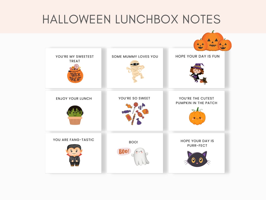 Halloween Lunchbox Notes, Lunch Box Notes Printable, Kids Lunch Notes ...