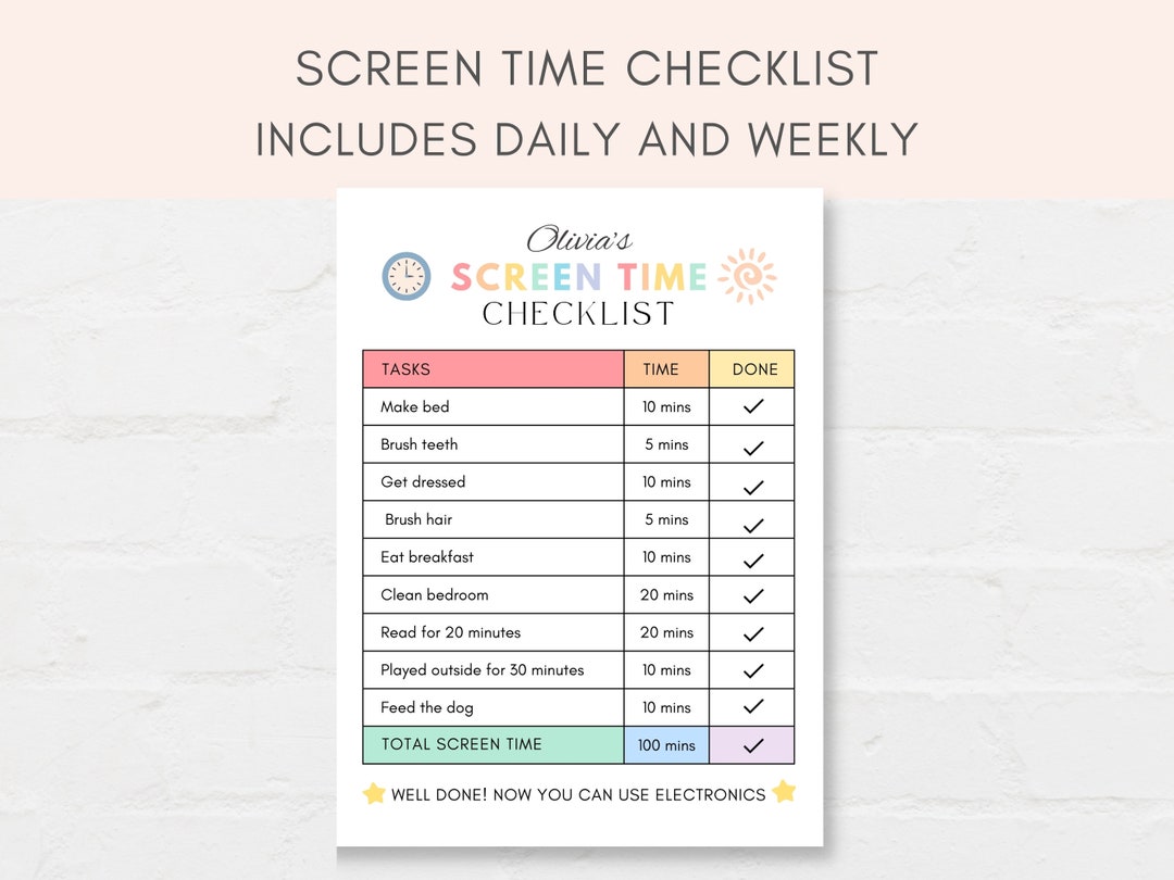 Screen Time Chart, Screen Time Checklist, Summer Screen Time, Screen ...