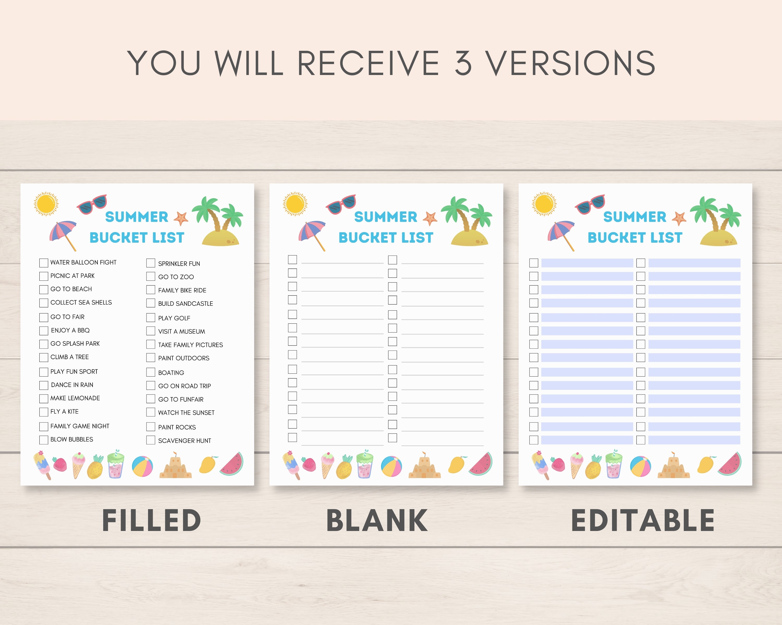 Summer Bucket List Printable Kids Summer Activity Summer - Etsy