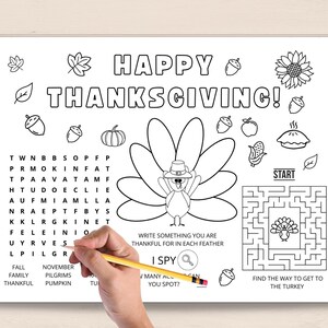 Thanksgiving Placemat Printable, Thanksgiving Activity Placemat, Kids ...