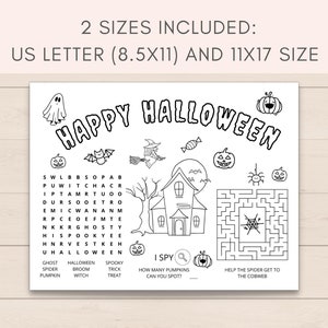 Halloween Placemat Printable, Halloween Activity Placemat, Placemat ...