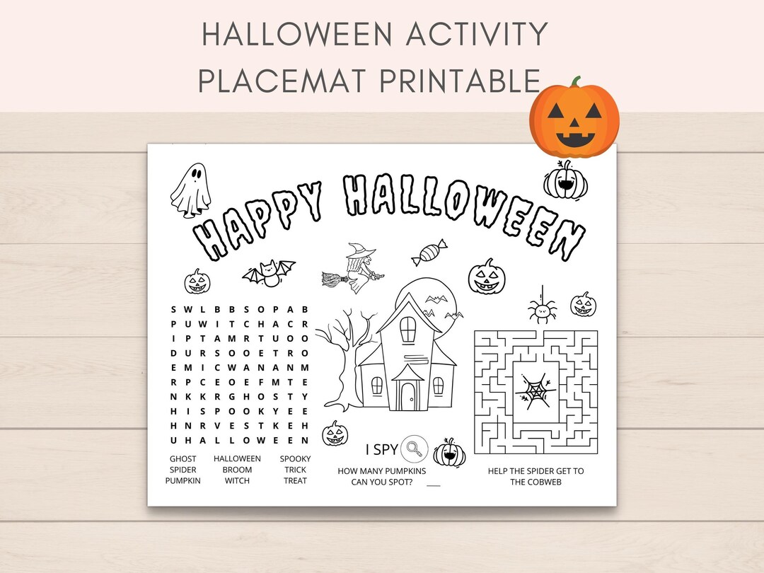 Halloween Placemat Printable, Halloween Activity Placemat, Placemat ...