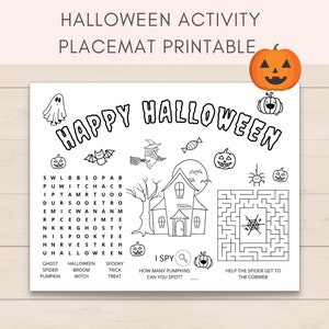 Halloween Placemat Printable, Halloween Activity Placemat, Placemat ...