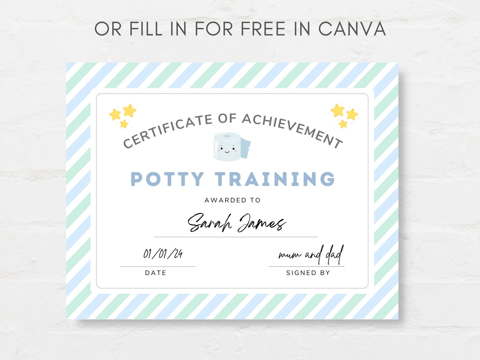 Potty Certificate Printable, Editable Potty Certificate, Potty Training ...