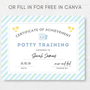 Potty Certificate Printable, Editable Potty Certificate, Potty Training ...