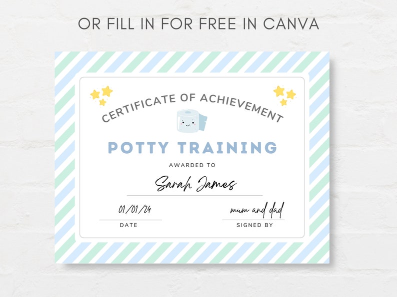 Potty Certificate Printable, Editable Potty Certificate, Potty Training ...