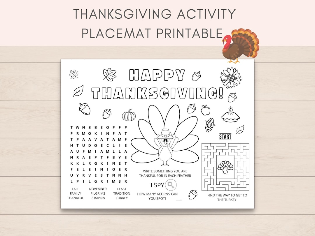 Thanksgiving Placemat Printable, Thanksgiving Activity Placemat, Kids ...