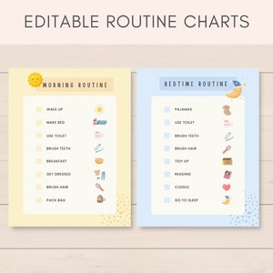 Bedtime Routine Chart, Morning Board, Editable Routine Chart, Routine ...