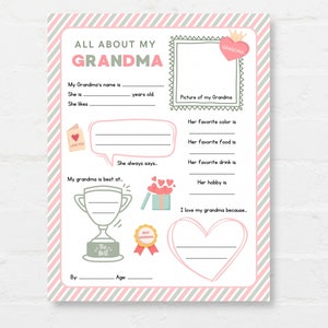 All About My Grandma, Grandma Printable, Grandma Birthday, Kids Grandma ...
