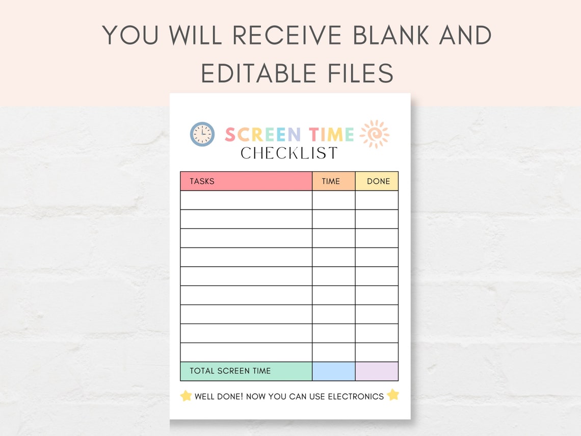 Screen Time Chart, Screen Time Checklist, Summer Screen Time, Screen ...