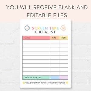 Screen Time Chart, Screen Time Checklist, Summer Screen Time, Screen ...