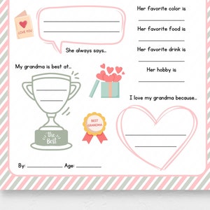 All About My Grandma, Grandma Printable, Grandma Birthday, Kids Grandma ...