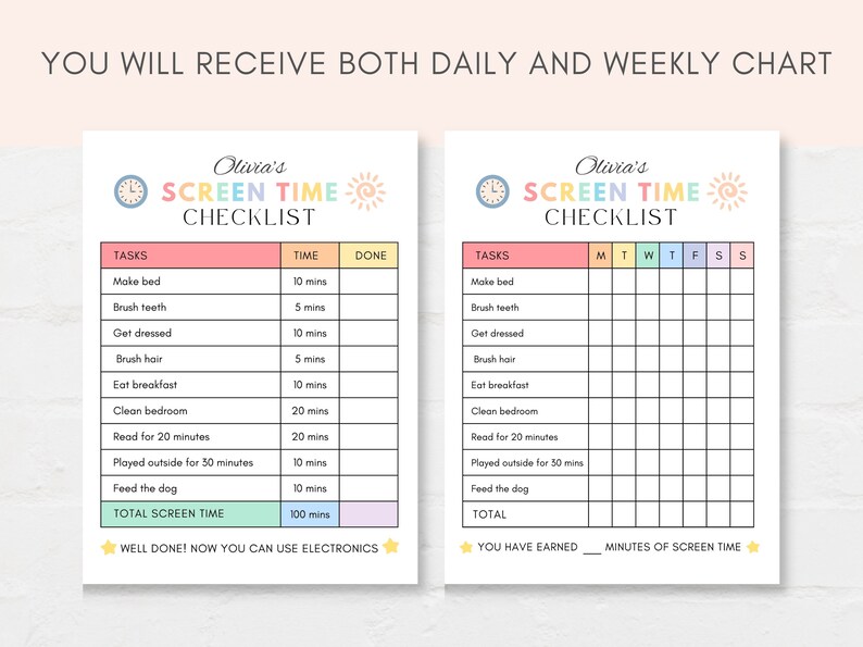 Screen Time Chart, Screen Time Checklist, Summer Screen Time, Screen ...