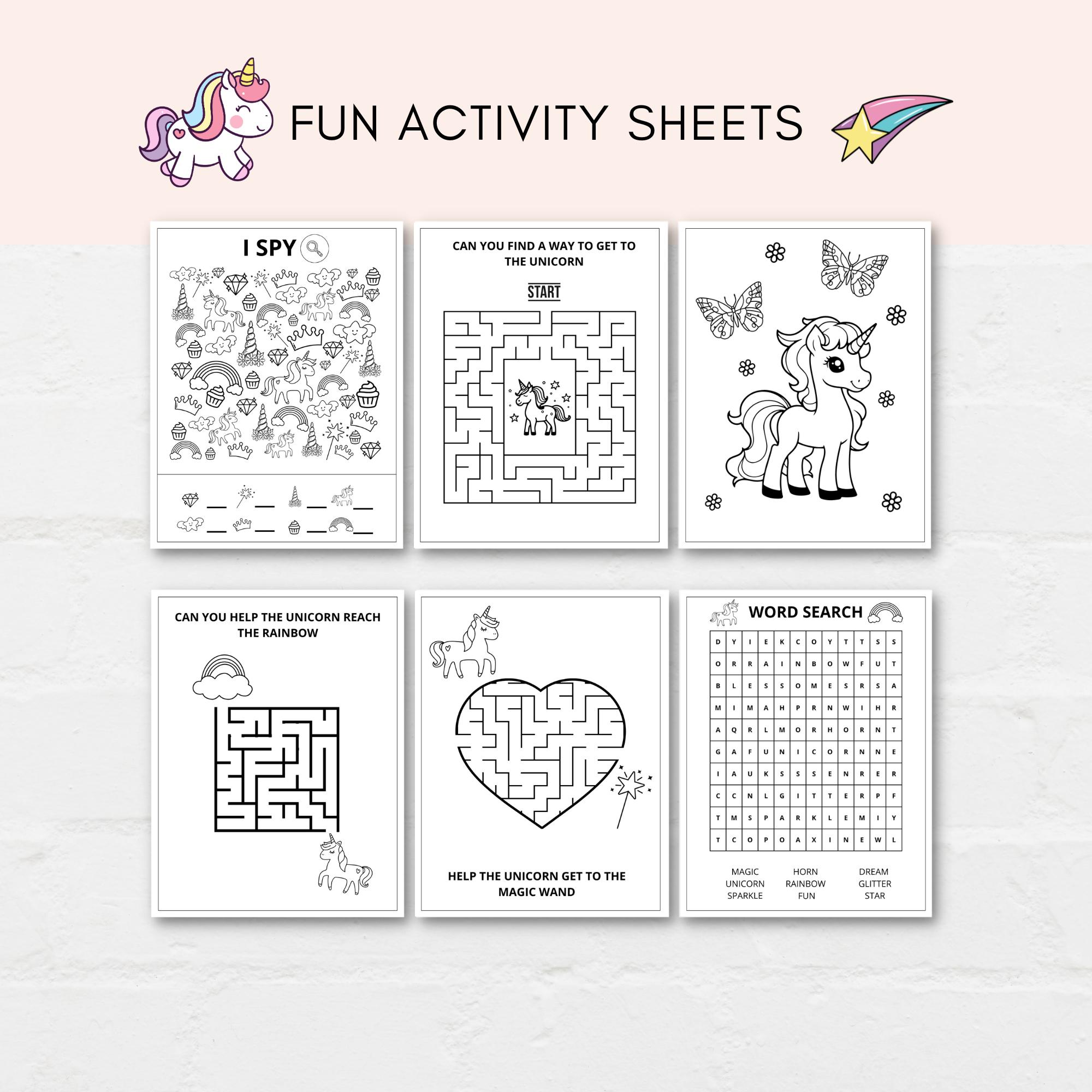 Unicorn Activity Sheets, Unicorn Coloring Pages, Unicorn Birthday, Kids ...