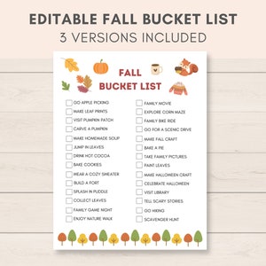 Fall Bucket List Printable, Editable Bucket List, Fall Fun Activities ...