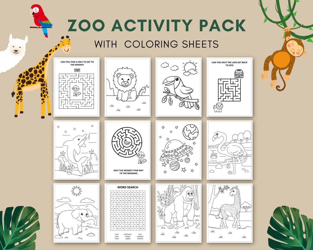 Zoo Activity Pack, Animal Activities, Animal Coloring Pages, Animal ...