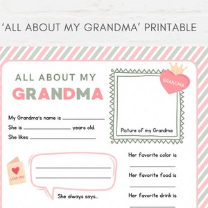 All About My Grandma, Grandma Printable, Grandma Birthday, Kids Grandma ...
