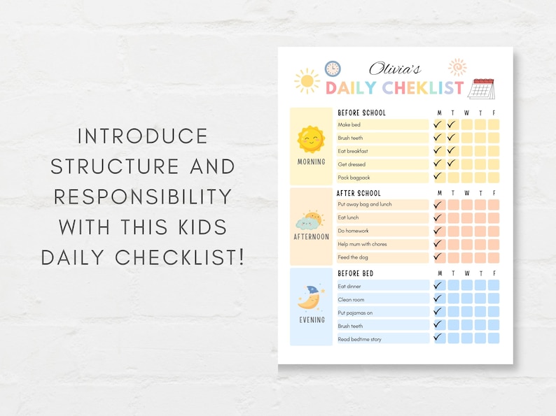 Kids Daily Checklist, Kids Daily Schedule, Editable Kids Daily ...
