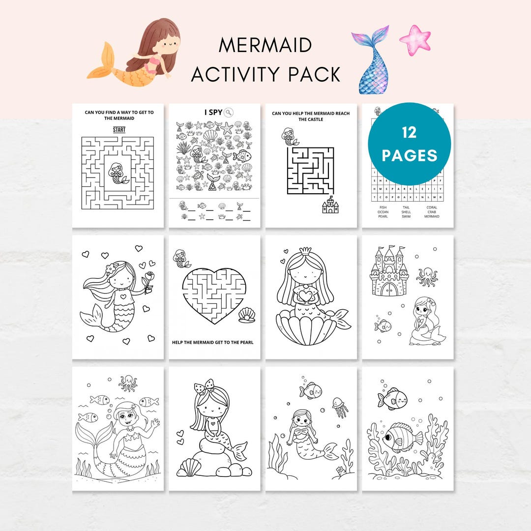 Mermaid Activity Sheets, Mermaid Coloring Pages, Mermaid Birthday, Kids ...