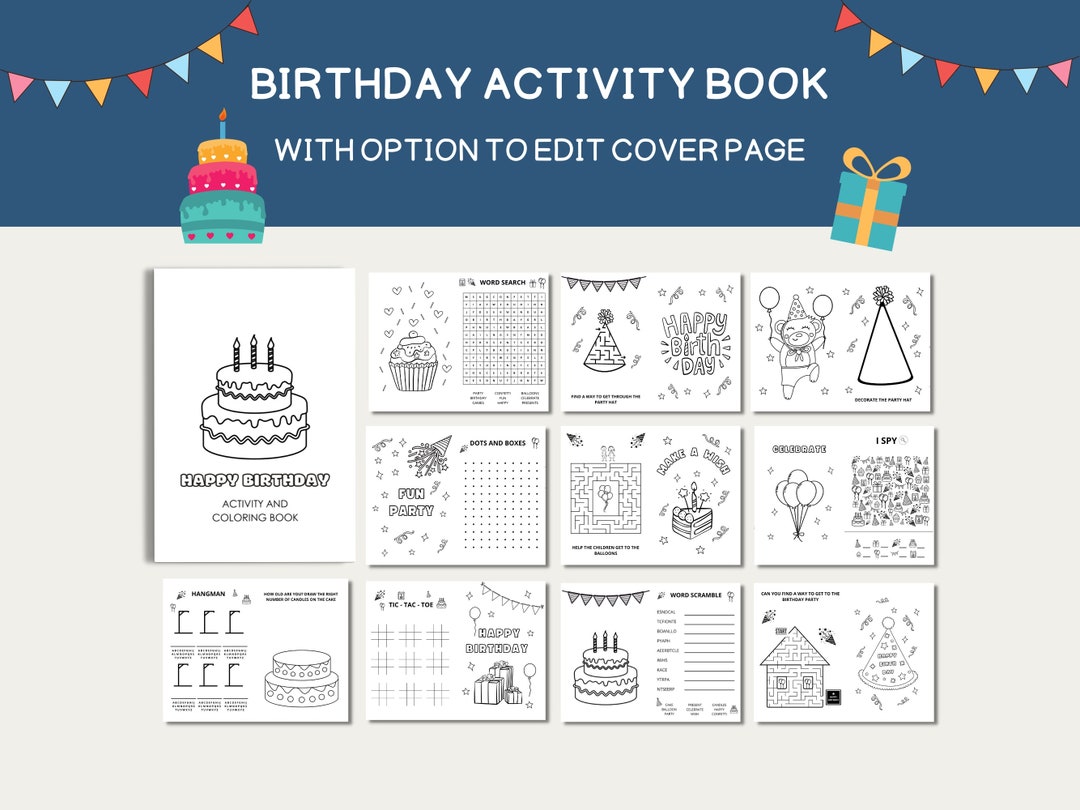 Birthday Activity Book, Kids Birthday Games, Birthday Coloring ...