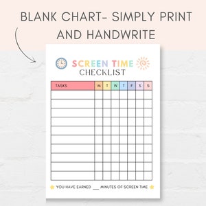 Screen Time Chart, Screen Time Checklist, Summer Screen Time, Screen ...